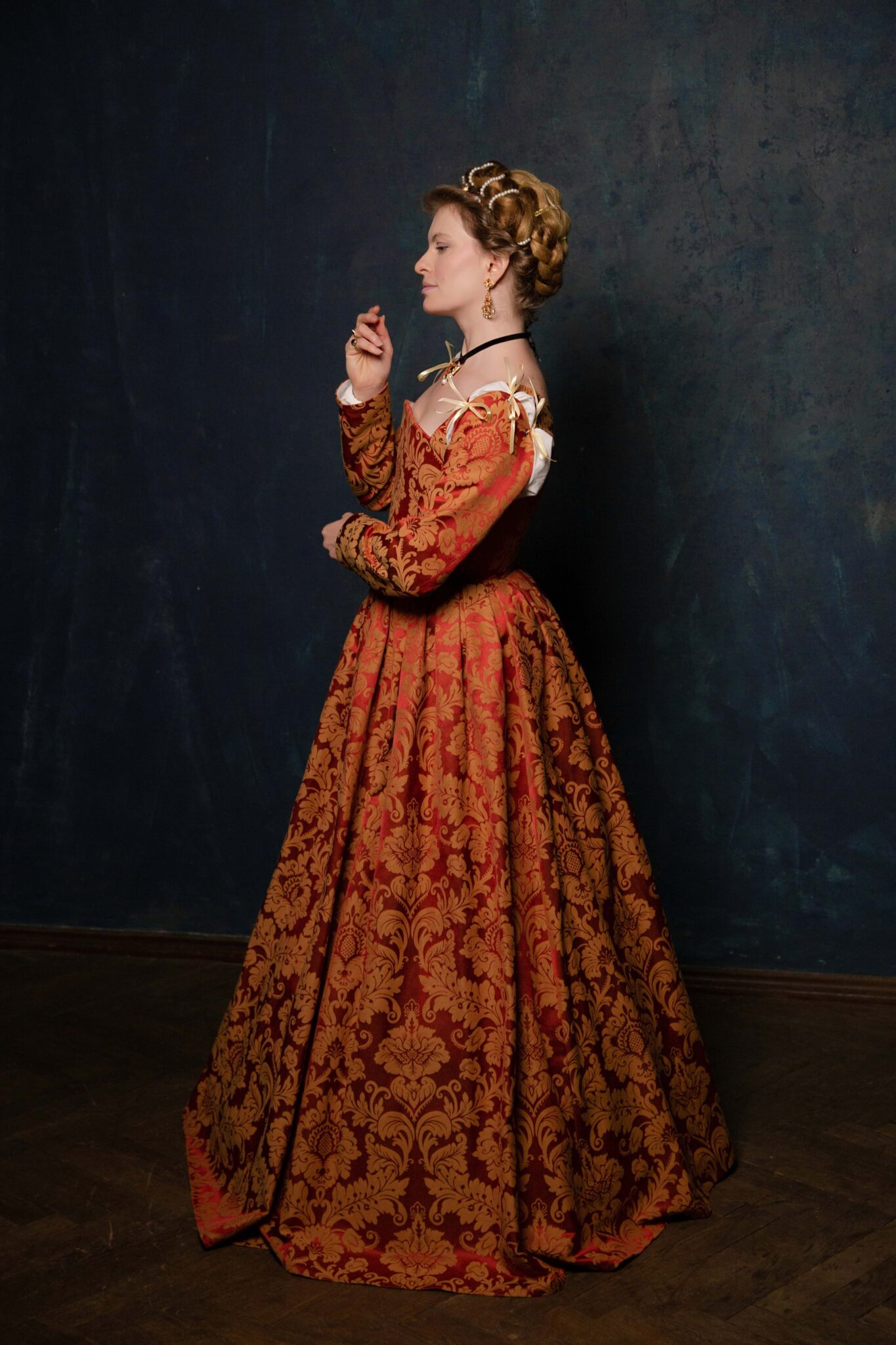 Red and Gold Renaissance Dress, Terracota Red Elizabethan Gown, English ...
