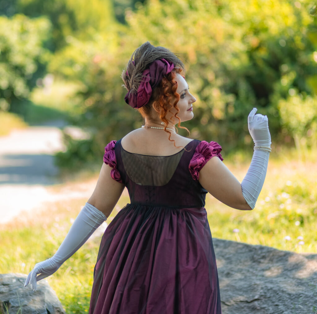 Late Regency Ballgown, Dark Magenta Taffeta 1800s Gown, 1820s Regency ...