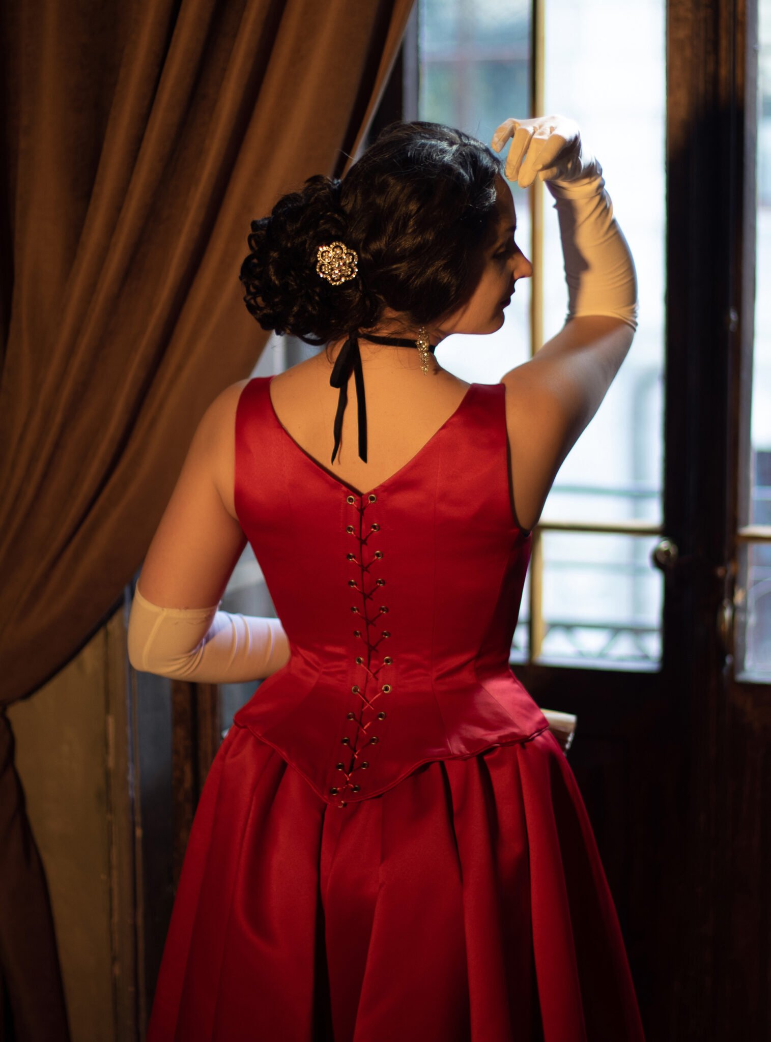 Crimson Red Victorian 1890s Dress, Gothic Edwardian Gown, Dramatic ...