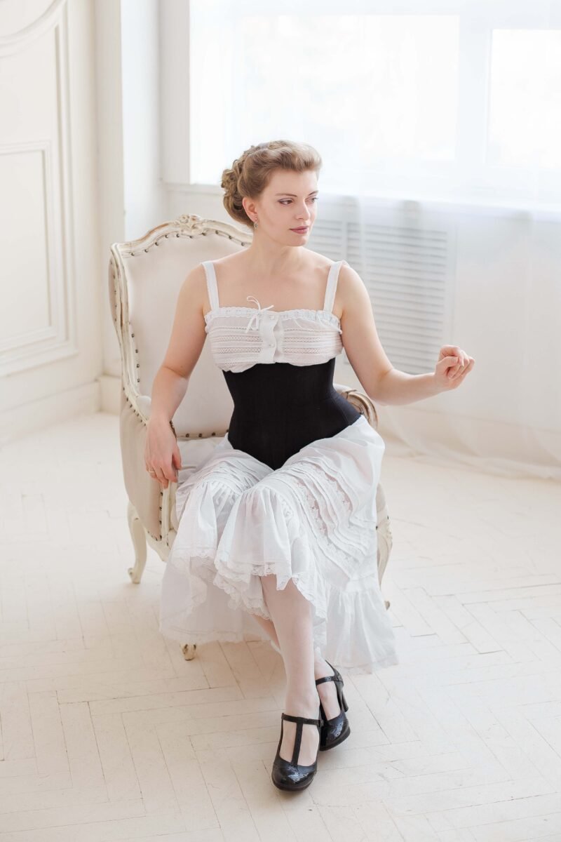 Victorian Black Cotton Underbust Corset, 1890s Hourglass Silhouette ...